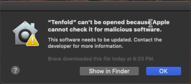 Install the Tenfold App on OSX Catalina (v4.28.0+)