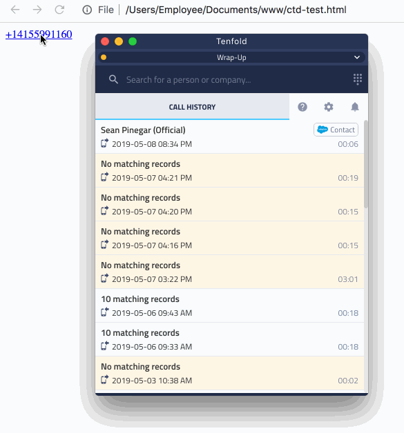 Implement Tenfold Click to Dial tags in a custom web app