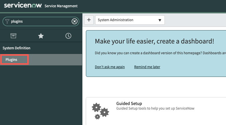 Install plugins for ServiceNow