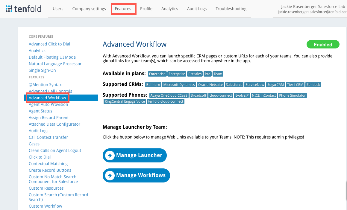 Configure workflows using Manage Workflows