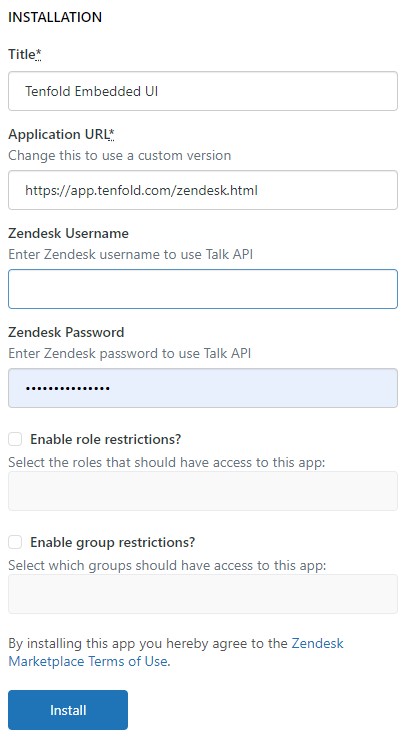Install the Tenfold Embedded Application for Zendesk