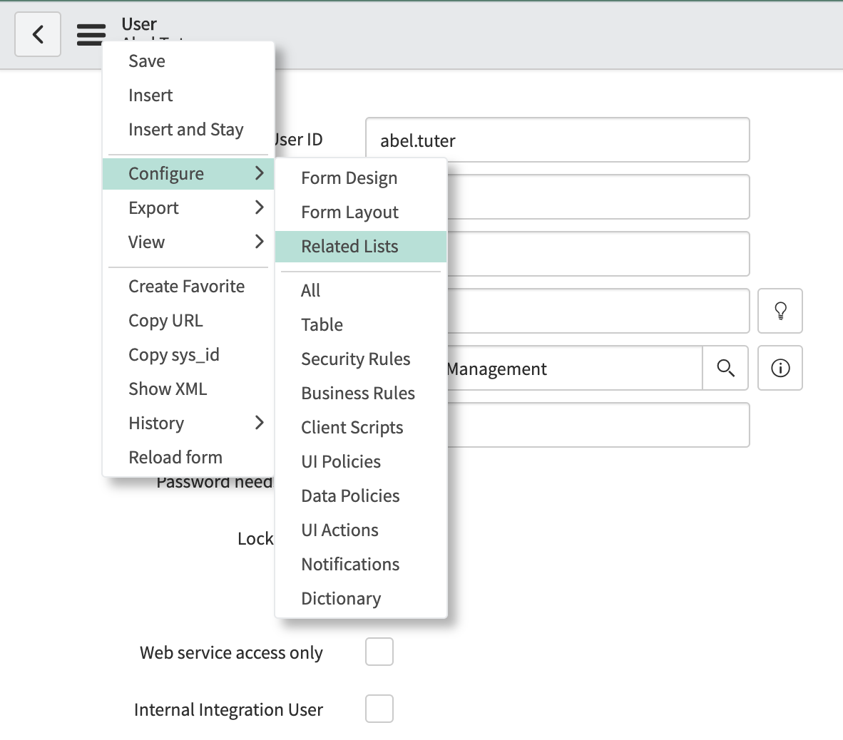 Enable the phone calls list for a user in ServiceNow