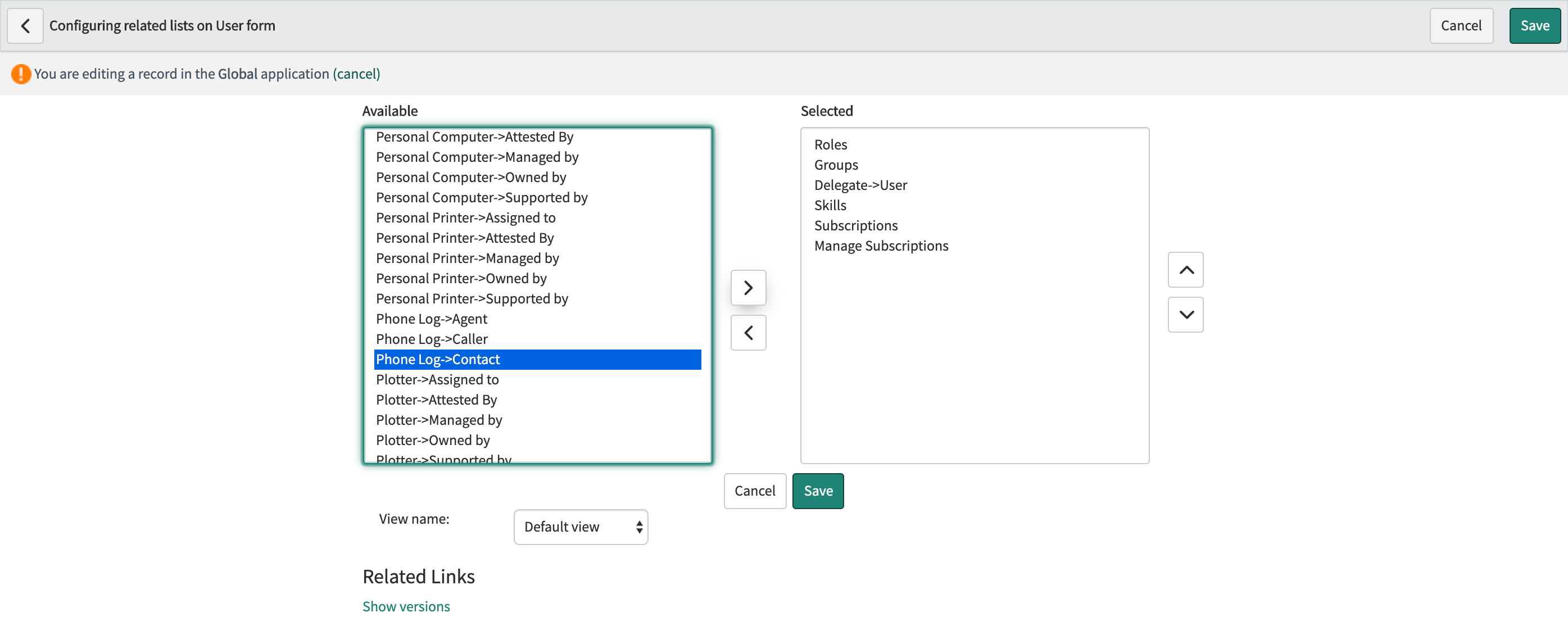 Enable the phone calls list for a user in ServiceNow