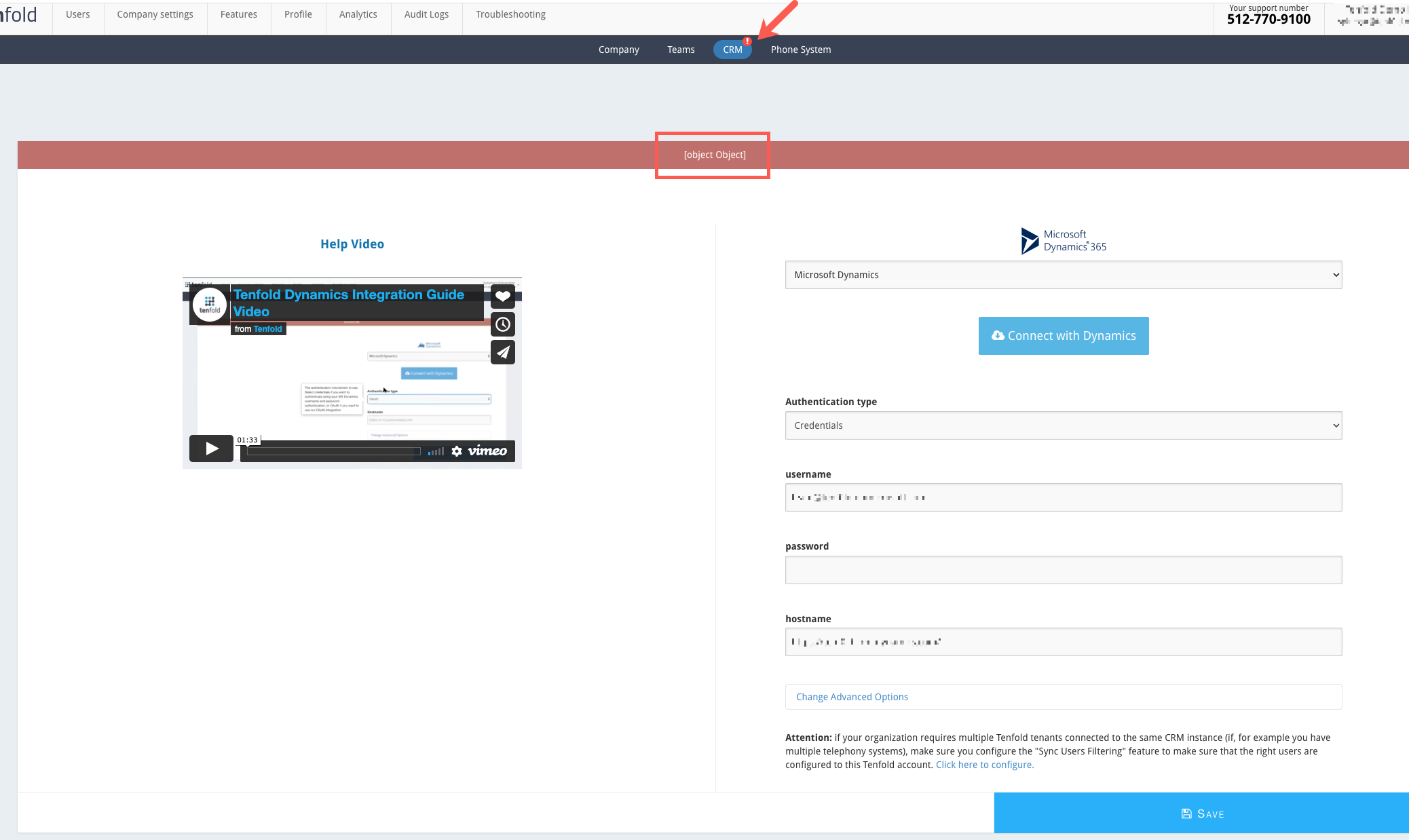 Troubleshoot the object Object error when connecting Tenfold and Dynamics